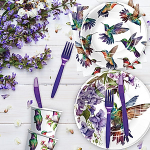 APOWBLS Hummingbird Birthday Party Supplies - Bird Hummingbird Party Decorations Dinnerware, Plate, Cup, Napkin, Fork, Floral Hummingbird Party Tableware For Bridal Baby Shower Wedding | Serve 24