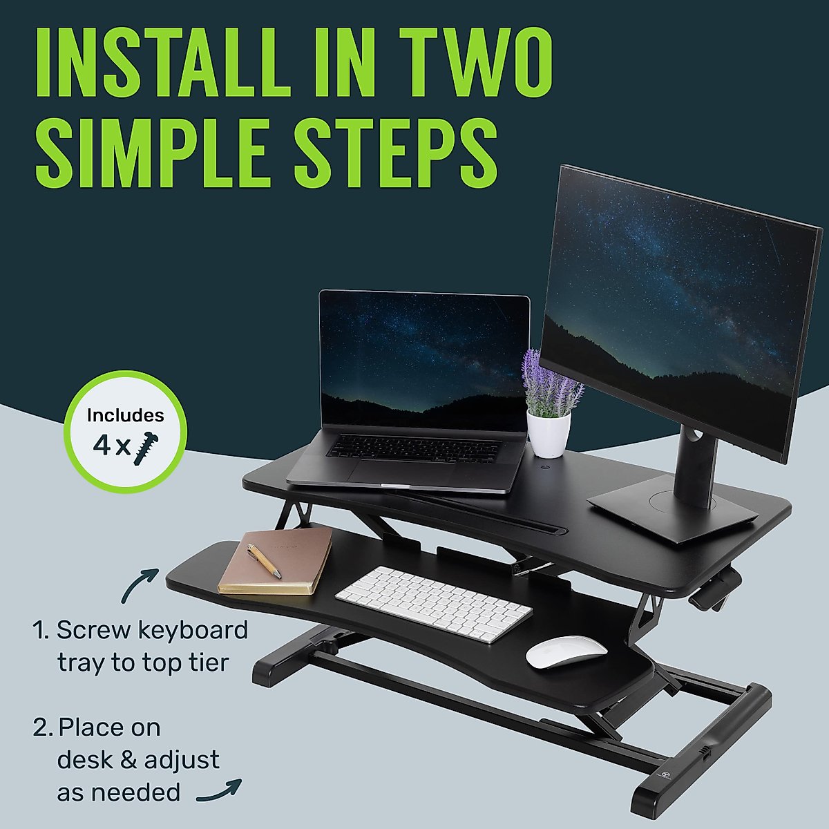 TechOrbits Standing Desk Converter - 32 Inch Adjustable Sit to Stand Up Desk Workstation, MDF Wood, Ergonomic Desk Riser with Keyboard Tray, Desktop Riser for Home Office Computer Laptop, White 32"