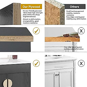 QuixotYDDZ 24 Inch Modern Freestanding Solid Wood Bathroom Cabinet, Bathroom Vanity with Ceramic Sink Combo, Bath Cabinet with 2 Doors and Open Shelf for Small Space, Solid Wood, Black