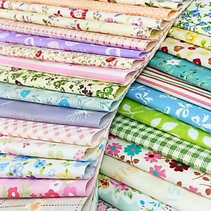 flic-flac Quilting Fabric Squares 100% Cotton Precut Quilt Sewing Floral Fabrics for Craft DIY (10 x 10 inches, 60pcs)