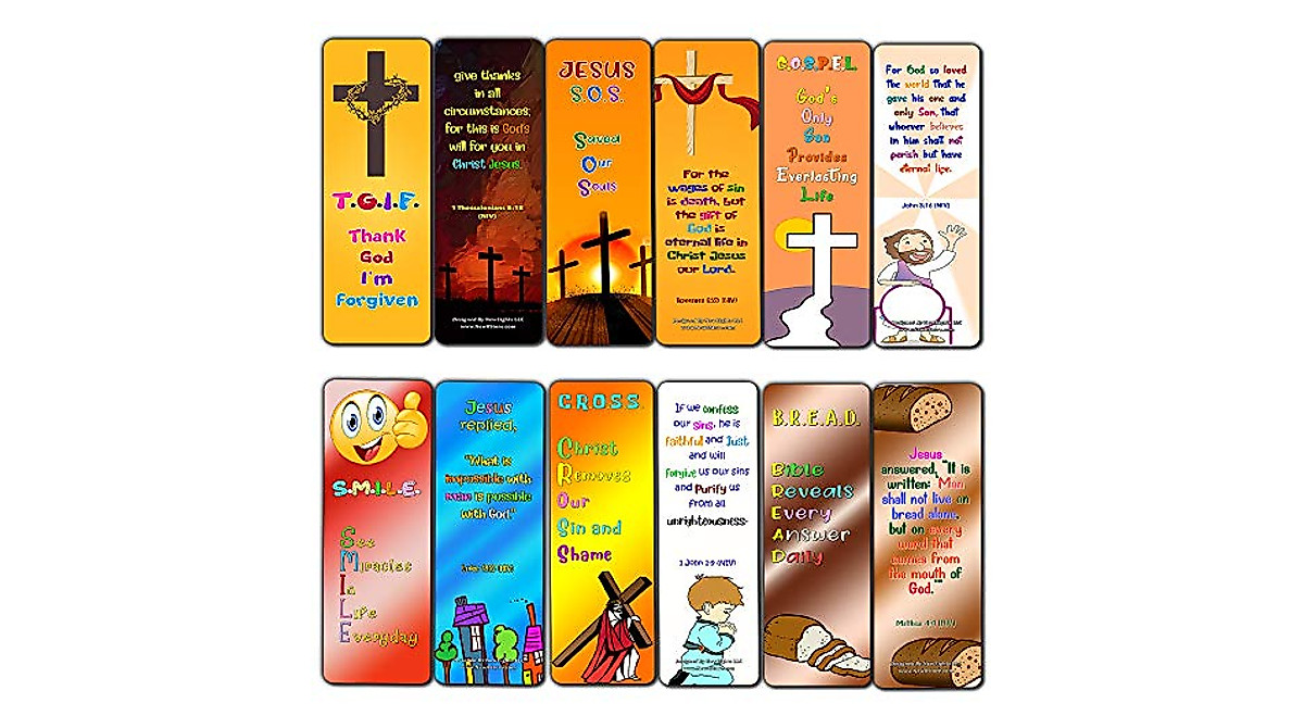 Christian Gospel Bookmarks for Kids - 12 Pack of Inspirational Bible Verses