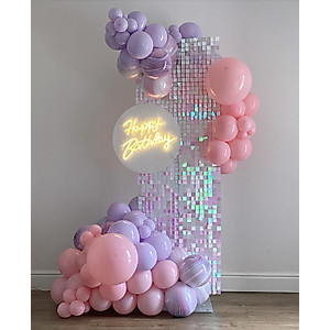 Shimmer Wall Backdrop Iridescent Pink Square Sequin Wall Panel Backdrop Decor for Wedding, Anniversary, Birthday, Party, 12 Panels