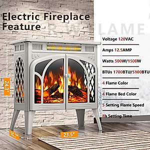 R.W.FLAME Electric Fireplace Heater 25" with Remote, Cathedral Stylish, Different Flame Effects and Log Set Colors, Adjustable Brightness and Heating Mode, Overheating Safe Design, Beige
