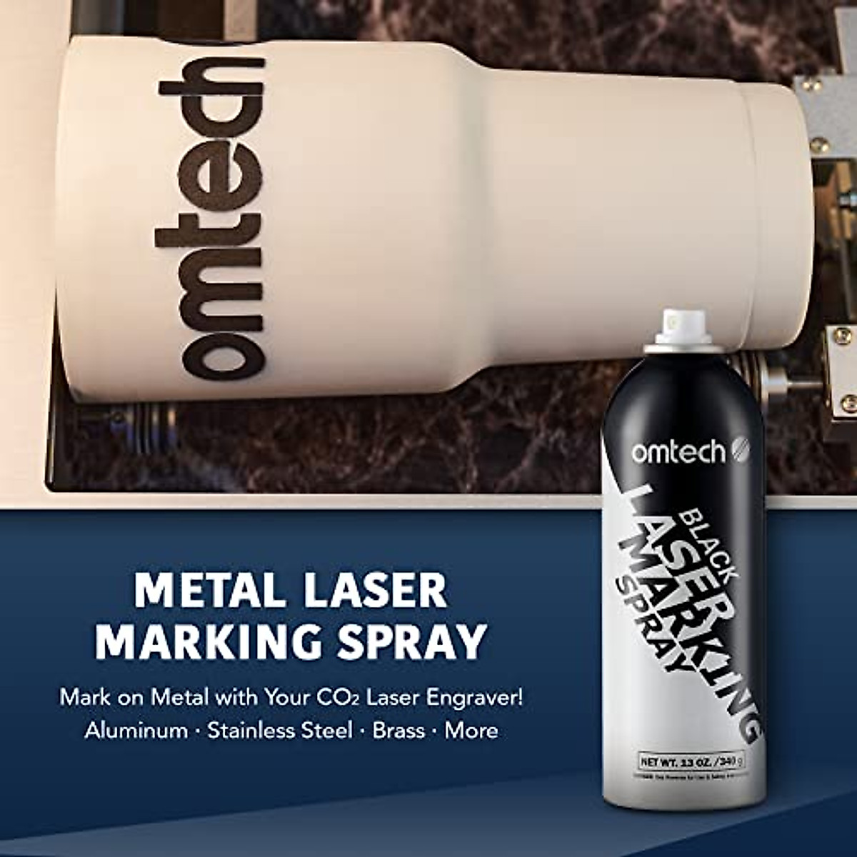 OMTech Laser Marking Spray, Metal Laser Marking Fluid for CO2 Laser Engravers, 13oz Aerosol High Contrast Black Spray for Laser Engraving Metal, Laser Ink Agent for Aluminum Stainless Steel Brass More