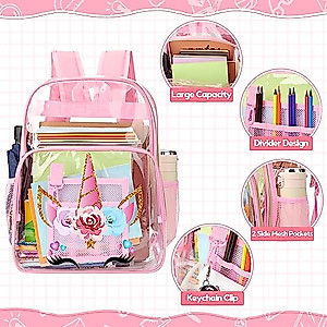 Kacctyen 3 Pcs Pink Clear Backpack Stadium Approved Backpack for Girls Clear School Backpack with Lunch Bag for Girls Boys(Unicorn Style)