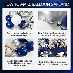 Navy Blue and Silver Balloon Garland Arch Kit with Blue and Silver Balloons for Prom Graduation Decorations Class of 2024 Wedding Anniversary Birthday Decorations for Men