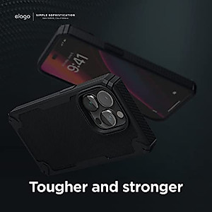 Elago Armor iPhone 14 Pro Max 6.7" Case - Military Grade Drop Protection, Heavy-Duty Carbon Fiber Texture, Shockproof Bumper (Black)