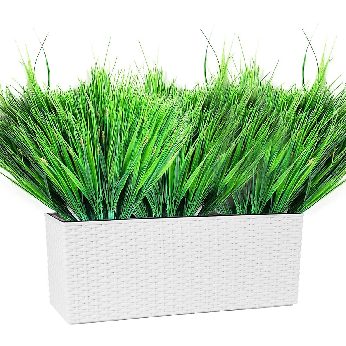 YDSIII 20Pcs Artificial Outdoor Plants,Fake Plants Wheat Grass Greenery Shrubs UV Resistant Faux Plastic Plants Outdoor Window Box Verandah Hanging Planter Home Garde Window Box Décor (Grass)