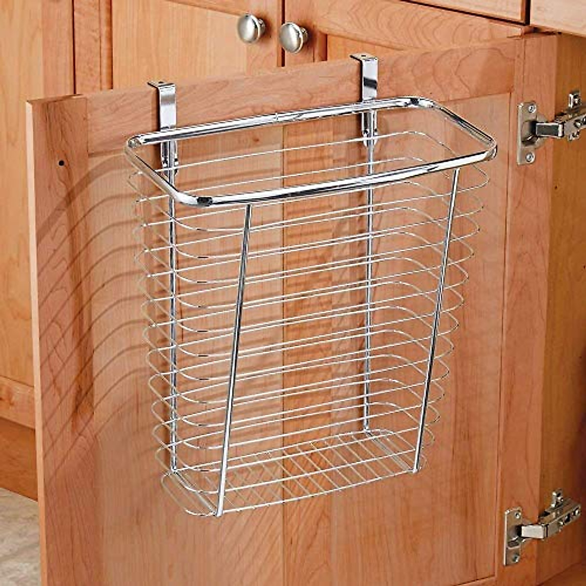 iDesign Axis Steel Over the Cabinet Storage Basket Organizer for Kitchen, Pantry, Bathroom, Office, Dorm Room, 7.1" x 12.2" x 14.2", Chrome