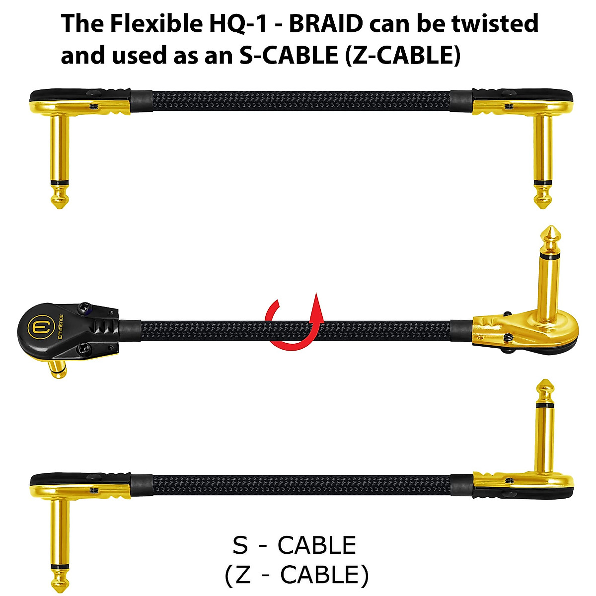 2 Units - 4 Foot - Audioblast HQ-1-BRAID (Black) - Ultra Flexible -Dual Shielded(100%) -Instrument Effects Pedal Patch Cable w/Low-Profile, R/A Gold Pancake TS(6.35mm) Plugs & Dual Staggered Boots