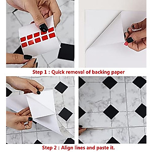 CiCiwind Peel and Stick Floor Tiles 12 PCS-12" x 12" Self Adhesive Black & White Marble Lattic Pattern Floor Tiles for Bathrooms，Kitchen，Living Room，Dining Room