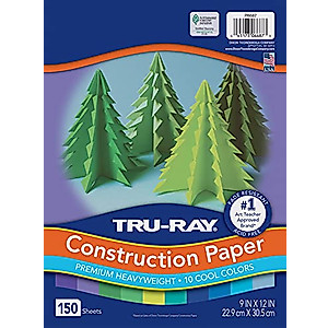 Tru-Ray Construction Paper, Cool Assorted, 9" x 12", 150 Sheets
