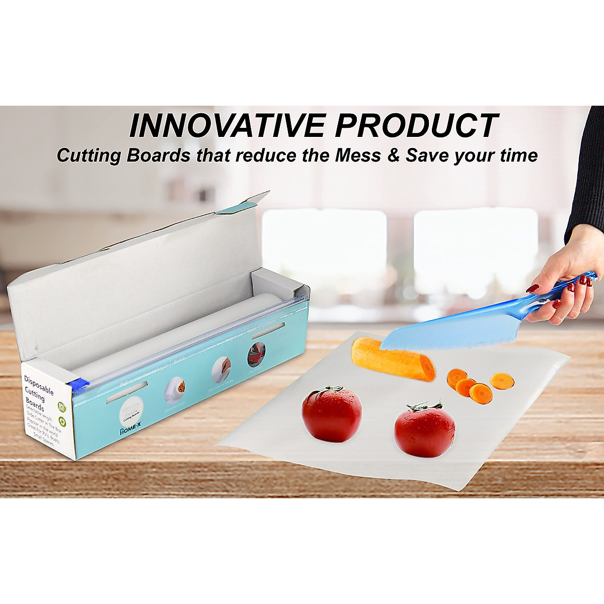 HOME-X Disposable Cutting Board, Roll of Cutting Board Plastic for Cutting, Chopping, and Food Prep, Cutting Mat for BBQ and Camping, 12” W x 16 Ft L