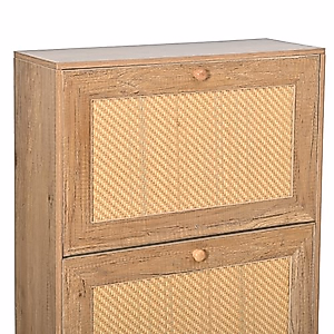 BouPower 3 Flip Drawer Shoe Cabinet,Natural Rattan Shoe Cabinet for Entryway Slim,Boho Shoe Cabinet for Entryway Hallway Bedroom Mudroom 23.6"" L×9"" W×49.4"" H