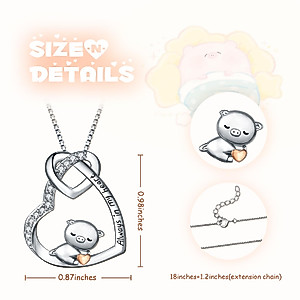 ABBGIABBW Pig Necklace 925 Sterling Silver Cute Pet Pig Heart Pendant Necklace Animal Jewelry Birthday Gift for Women
