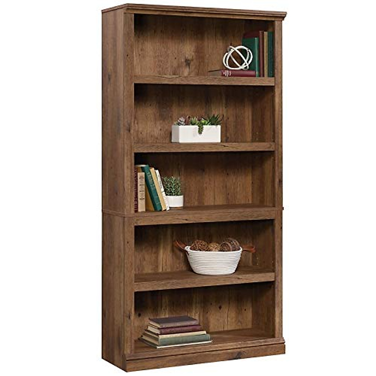 Sauder Misc Storage 5-Shelf Tall Wood Bookcase in Vintage Oak