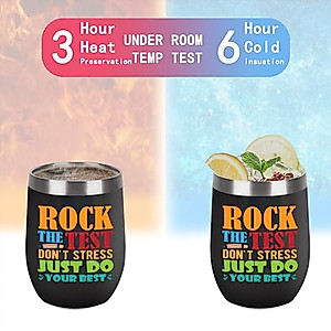 Rock The Tests Don't Stress Just Do Your Bests Travel Cup with Straw and Lid Aesthetic Mugs Design Gifts Girlfriend