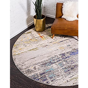 Unique Loom Chromatic Collection Modern Rustic & Vibrant Abstract Area Rug for Any Home Décor, 8' 0" x 8' 0", Beige/Gray