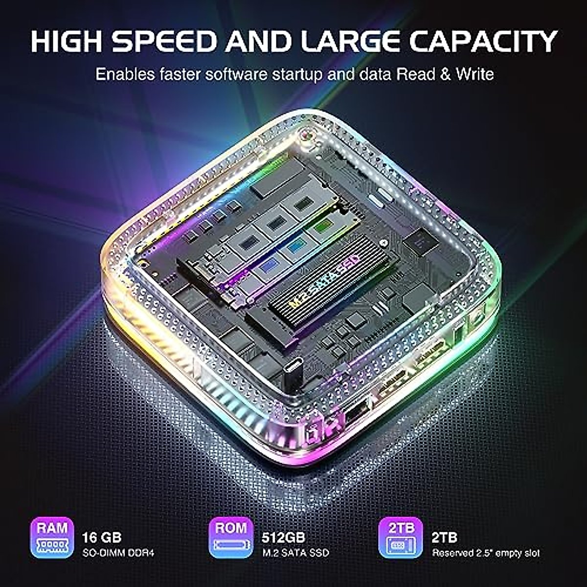 Mini PC RGB AK1 Plus, Intel N95(up to 3.4GHz) 12th Gen Processor Mini Desktop Computer, 16GB RAM 512GB SSD, Dual 4K HDMI, Windows 11 Small PC, 2.4/5G WiFi, Bluetooth, Business/Office/HTPC