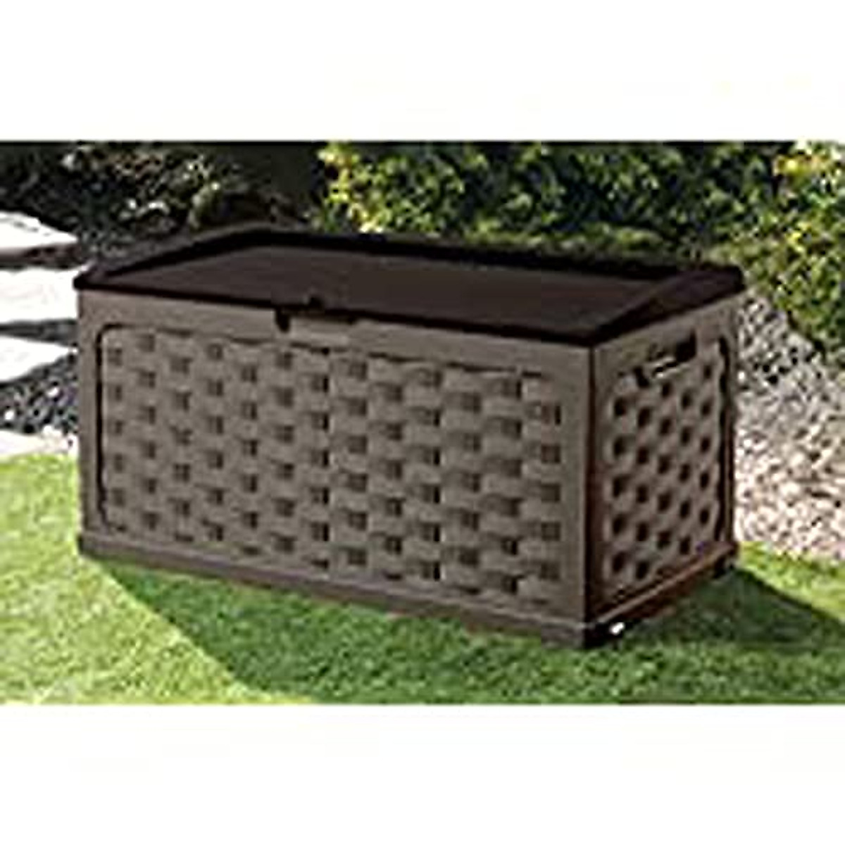 Starplast Sit-On Rattan Style Storage Box: 88 Gallon Outdoor Plastic Bin, Weather & Water Resistant, 45.7 x 22.8 x 22 Inches, 2 Color Options 56-811