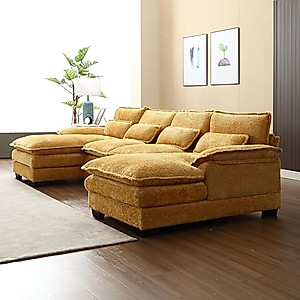 U-Shaped Cushions Deep Seat Sectional Sofa Couch w/Double Chaise (Left & Right) and 4 Lumbar Pillows,110.6" Corner Symmetrical Overstuffed Comfy Sofa&Couch for Home Office Apartment Living Room Sets