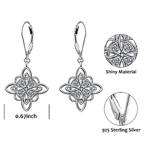 Celtic Leverback Earrings for Women 925 Sterling Silver Witches Knot Drop Dangle Earrings Jewelry Graduation Gifts for Her