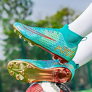 DHOVOR Boys Girls High-Top Soccer Cleats Youth Football Cleats Comfortable Indoor Soccer Shoes for Kids Outdoor/Indoor/Competition/Unisex