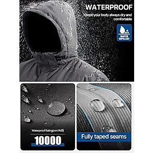 FREE SOLDIER Men's Waterproof Ski Snow Jacket Fleece Lined Warm Winter Rain Jacket with Hood Fully Taped Seams(Charcoal Gray,M)