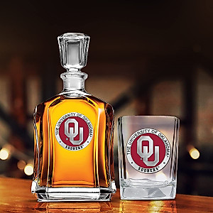 Heritage Pewter University of Oklahoma Square Shot Glass | Hand-Sculpted 1.5 Ounce Shot Glass | Intricately Crafted Metal Pewter Alma Mater Inlay