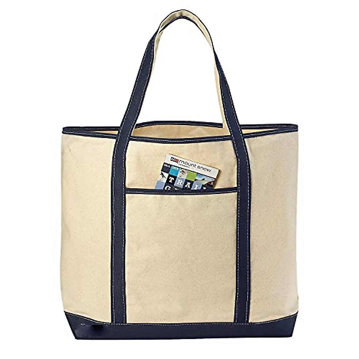 Handy Laundry Canvas Tote Beach Bag - Large Bags with Shoulder Straps, Strong Enough to Carry Beach Gear and Wet Towels. Front Pocket, Inside Zippered Pocket. (Navy Blue)