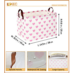 HKEC Rectangle Pink Heart Gift Basket,Girl Storage Basket,Pink Easter Basket,Kids Toys Bin for Playroom Bedroom,Room Decor,Books Shelf Baskets（Pink Heart