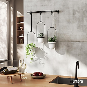 Umbra Triflora Hanging Planter for Window, Indoor Herb Garden, White/Black, Triple