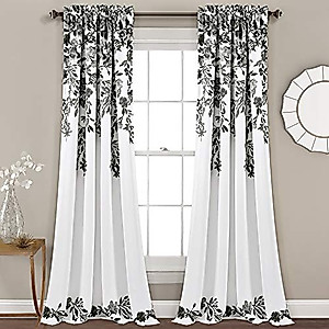 Lush Decor Tanisha Curtains Room Darkening Floral Vine Print Design Window Panel Set (Pair), 52" W x 84" L, Yellow & Gray