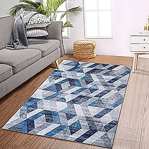 Zacoo Abstract Area Rug, Geometric Diamond Lattice Rug Moroccan Modern Area Rug Bedroom Rug Low Pile Small Throw Carpet for Living Room Dining Room Nursery, Navy/Grey, 4 x 6 Feet