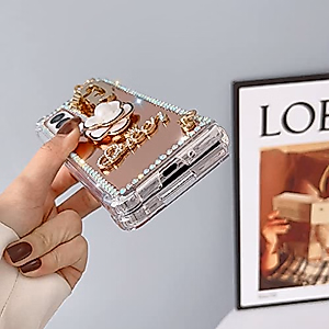 Omio for Samsung Galaxy Z Fold 3 5G Mirror Case with Crossbody Lanyard Luxury 3D Sparkle Crystal Diamond Bling Glitter Cute Slim Makeup Hard PC Phone Case for Galaxy Z Fold 3 Women Girls, Gold