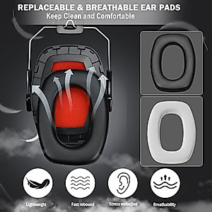 BJKing Noise Reduction Safety Ear Muffs, Hearing Protection Earmuffs with Adjustable Headband, NRR 28dB Noise Sound Protection Headphones for Shooting Mowing Construction Woodwork Adult Kids Autism