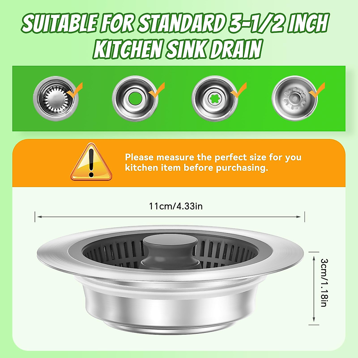 Kitchen Sink Drain Strainer, Pop-up Sink Stoppers, 3 in 1 Sink Drain Strainer, Upgraded Larger Sink Strainer Filter Basket, Cleaning Brush for US Sink Standard 3-1/2 Inch Drain Strainers