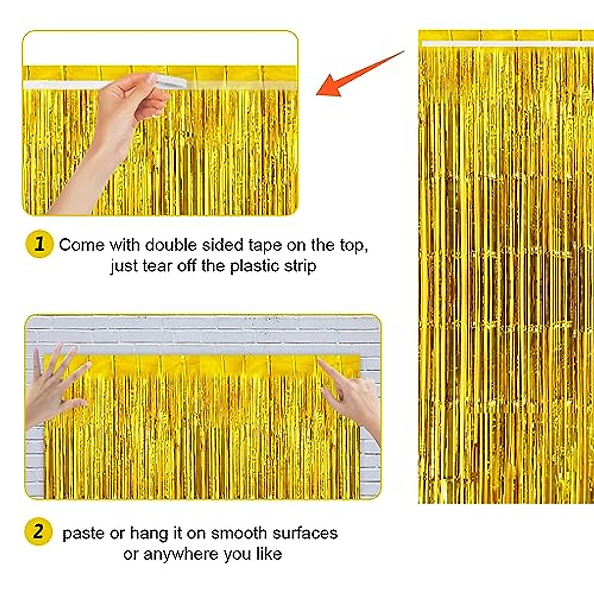 MEHOFOND 2 Pack 3.3x6.6 ft Gold Tinsel 2025 New Year Eve Streamers Party Decorations Foil Fringe Curtain Backdrop for Birthday Wedding Bachelorette Engagement Photo Props