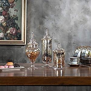 MyGift Set of 3 Silver Mercury Glass Apothecary Jars, Weddings Centerpiece Candy Buffet