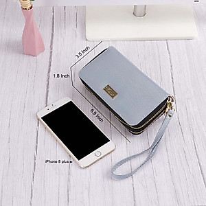 Kamo Womens Wallet Zip Around Phone Wallet Wristlet Travel Long Purse for Women Lady 6.9×3.5（Double Zipper）