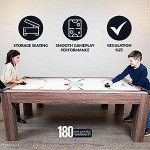 Hathaway Driftwood 7 Ft Air Hockey Table for Home Game Room - with Table Tennis Top, Dining Surface, Electronic Scorer, Two Storage Benches, High-Output Blower, Strikers & Pucks - Driftwood Finish