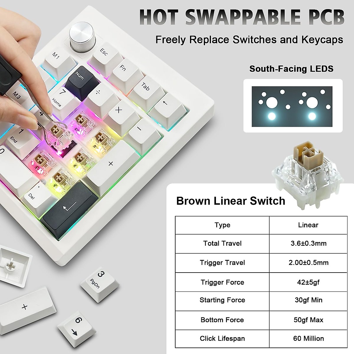 ZMX GMK26 Mechanical Numpad,VIA/QMK Programmable Hot Swappable Gasket Wired BT5.0/2.4G Wireless Number Pad with Knob PBT Keycaps 26 Keys Macro RGB Gaming Numeric Keypad for Laptop TKL Keyboard (Black)