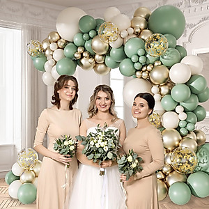 147pcs Sage Green Balloon Arch Kit, Sage Green Gold Sand White Balloons for Wedding Engagement Anniversary Bridal Shower Baby Shower Birthday Party Decorations
