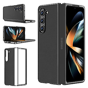 MATEPROX Phone Case for Samsung Galaxy Z Fold 5 Case, Slim Thin Lightweight Protective Phone Case with Non-Slip Leather Back Cover with Electroplated Frame for Samsung Galaxy Z Flod 5 5G-Black