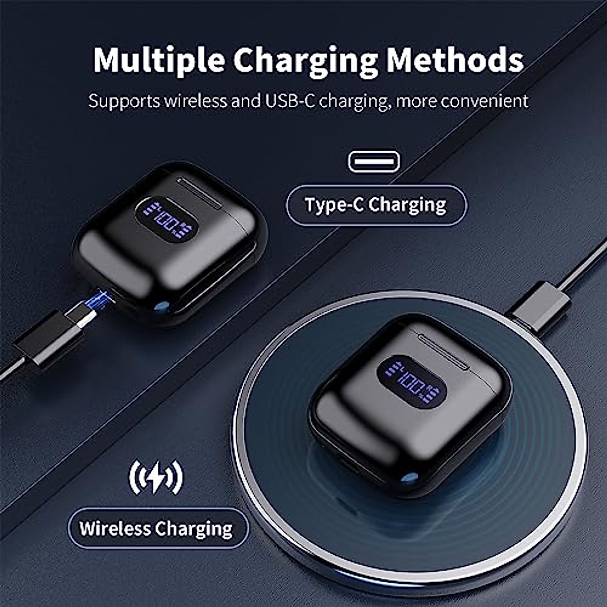 Wireless Earbuds Bluetooth 5.3 Headphones Playback Stereo 36H Battery Life LED Power Display Earbuds with Wireless Charging Case IPX6 Waterproof Bluetooth Earbuds with Mic for Android iOS