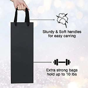 Aimyoo Black Wine Bottle Bags 4x4x14 inch, 10 Pack Large Kraft Paper Gift Bags with Handles Bulk