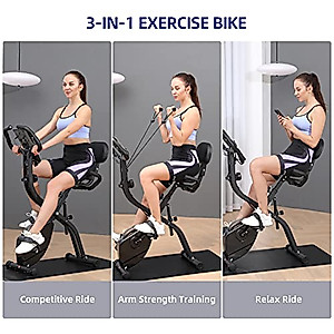 Foldable Exercise Bike, Sportneer 2023 New Version 3 in 1 Resistance Stationary Bike with 16 Level Magnetic, Indoor Cycling Bike with PVC Floor Mat, Folding Workout Bike, Versatile LCD Screen, Heart Rate Grip