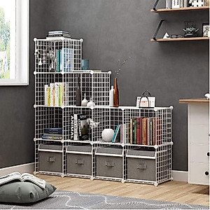 C&AHOME Wire Cube Storage, 12-Cube Storage Organizer Metal, C Grids Storage Bins Shelving, Modular Bookshelf Shelf, Closet Cabinet Ideal for Bedroom, Office 36.6”L x 12.4”W 48.4”H White