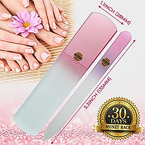 Czech Glass Nail File with Case - Glass Foot File Hand Callus Remover - Nice Gift Women - Crystal Nail Files For Natural Nails Glass Fingernail - Toenail Finger Board Sleeve Emery Boards 2 Files Set