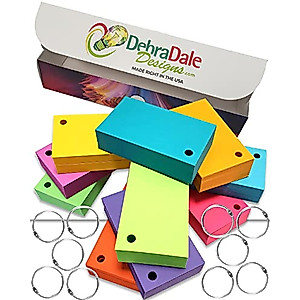 Debra Dale Designs Made in USA 900 Blank Hole Punched Pocket-Size Flash Cards 2" x 3-1/2" 10 Bright Colors 10 Metal Book Rings Standard 65# Card Stock